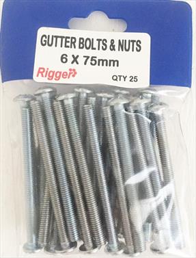Bolt Gutter & Nuts - 6Mm*75Mm - Blist Of 25 - Tool and Hardware Online ...